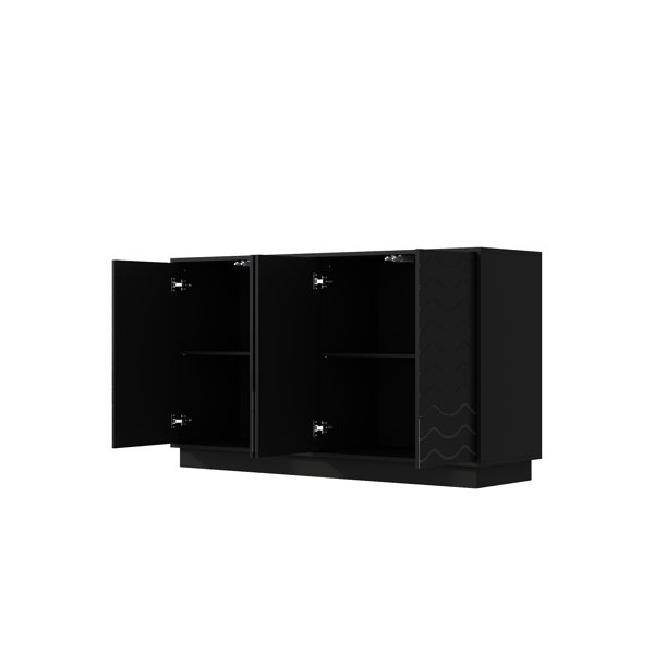 Ebern Designs Modern Wave-Pattern Black Sideboard With Spacious Storage And Anti-Tipping Design ...